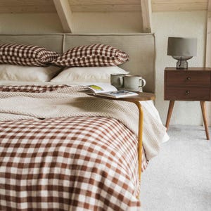Mocha Gingham Linen Bedding. Bohemian Duvet Cover Full. - Etsy