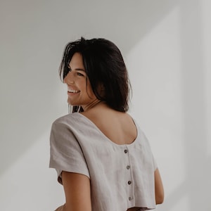 Linen Crop Top LISA. Beige Linen Top - Etsy