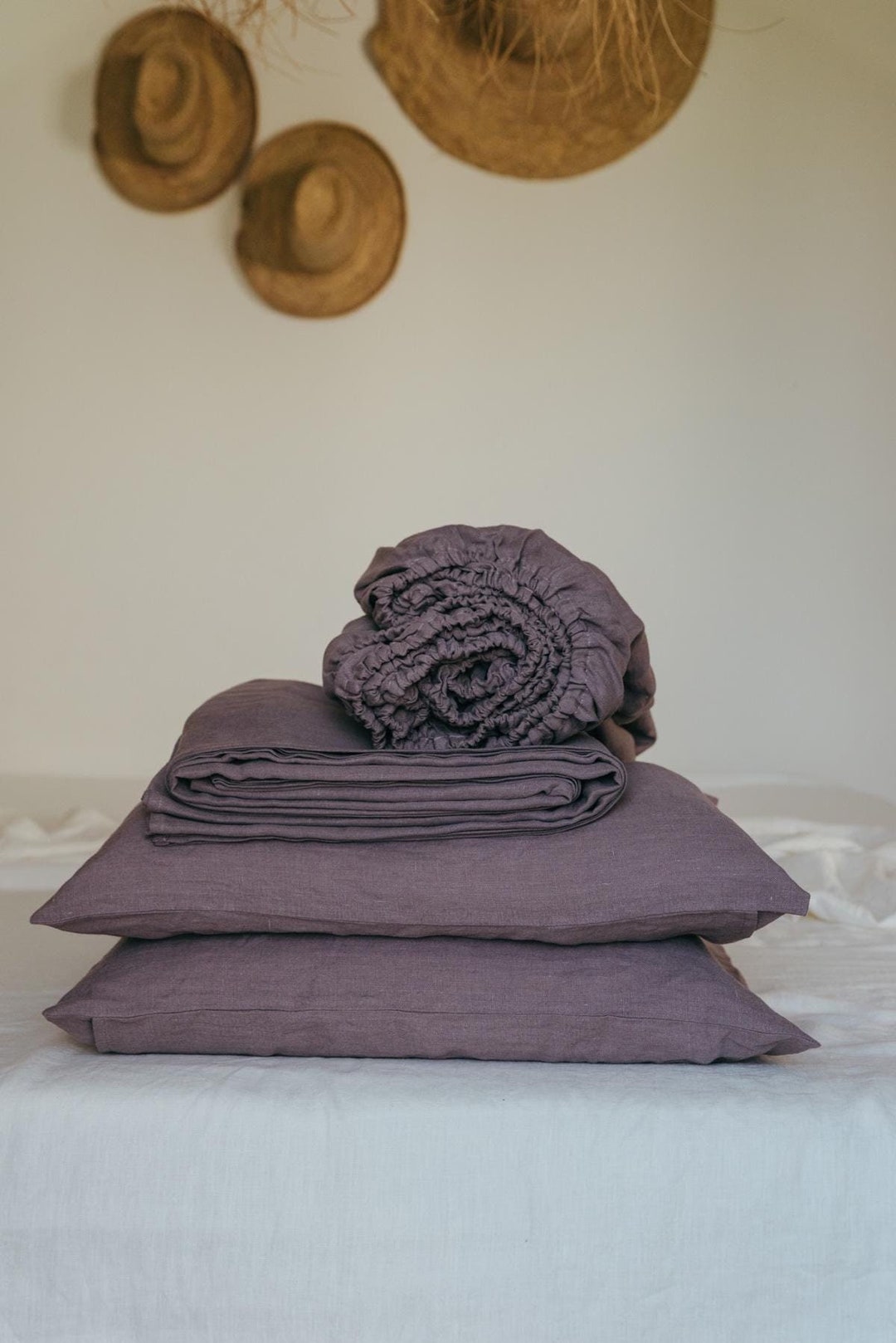 Lavender Linen Sheet Set. Linen Bedding in Lilac. Boho Purple Linen ...