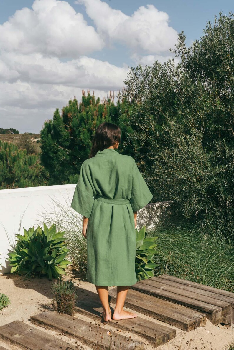 MIDNIGHT Linen Bathrobe. Linen Robe Japanese. Linen Loungewear for ...
