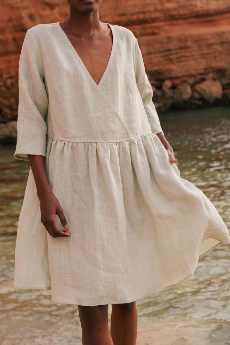 DAPHNE Mid-length Linen Dress. Linen Dress for Women. Linen Midi Dress ...