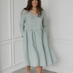 LAPLAND Mid-length Linen Dress in MUSTARD. Summer Linen Dress. Linen ...