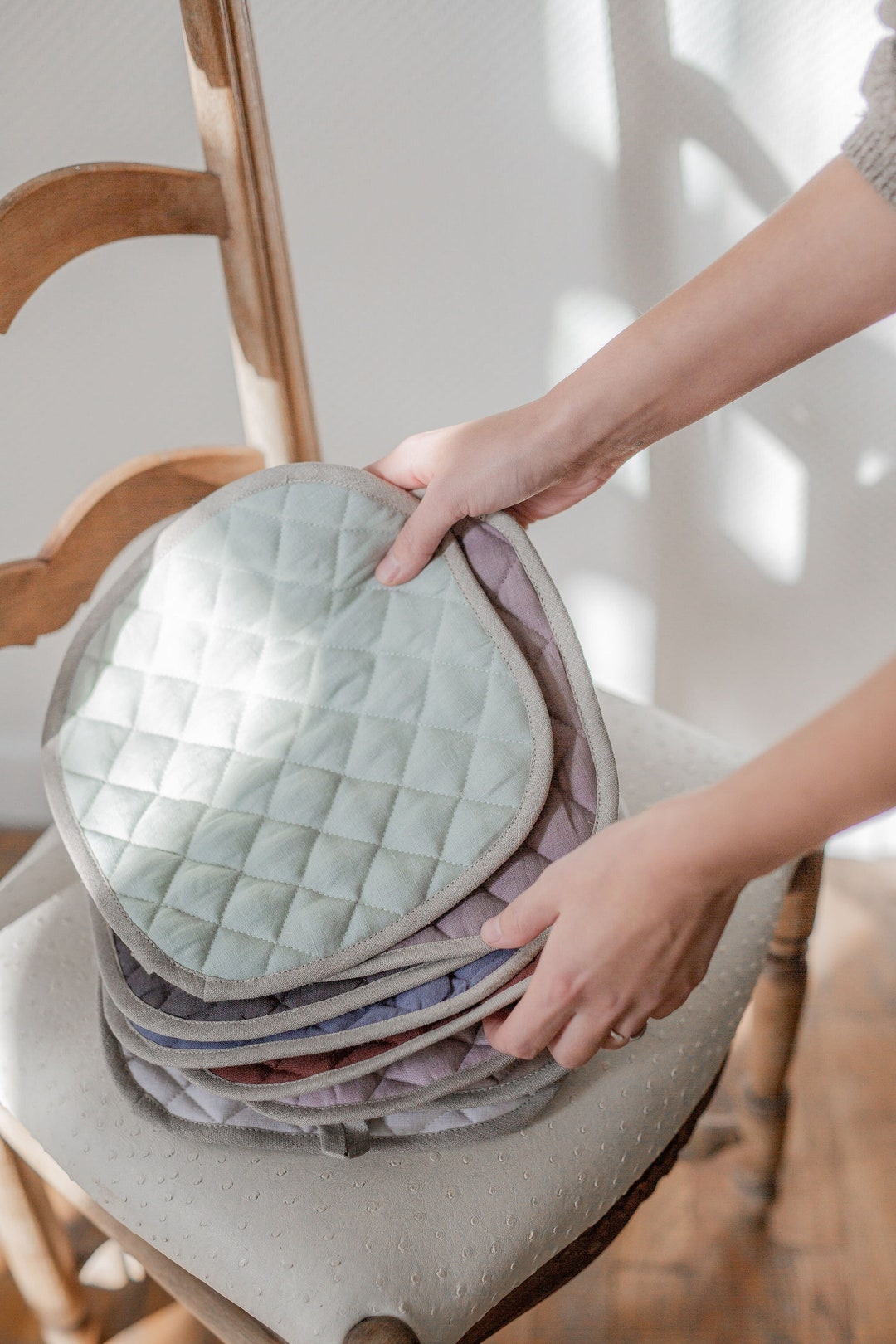 Linen Pot Holder With Heat-resistant Padding Quilted Linen Pot Holder ...