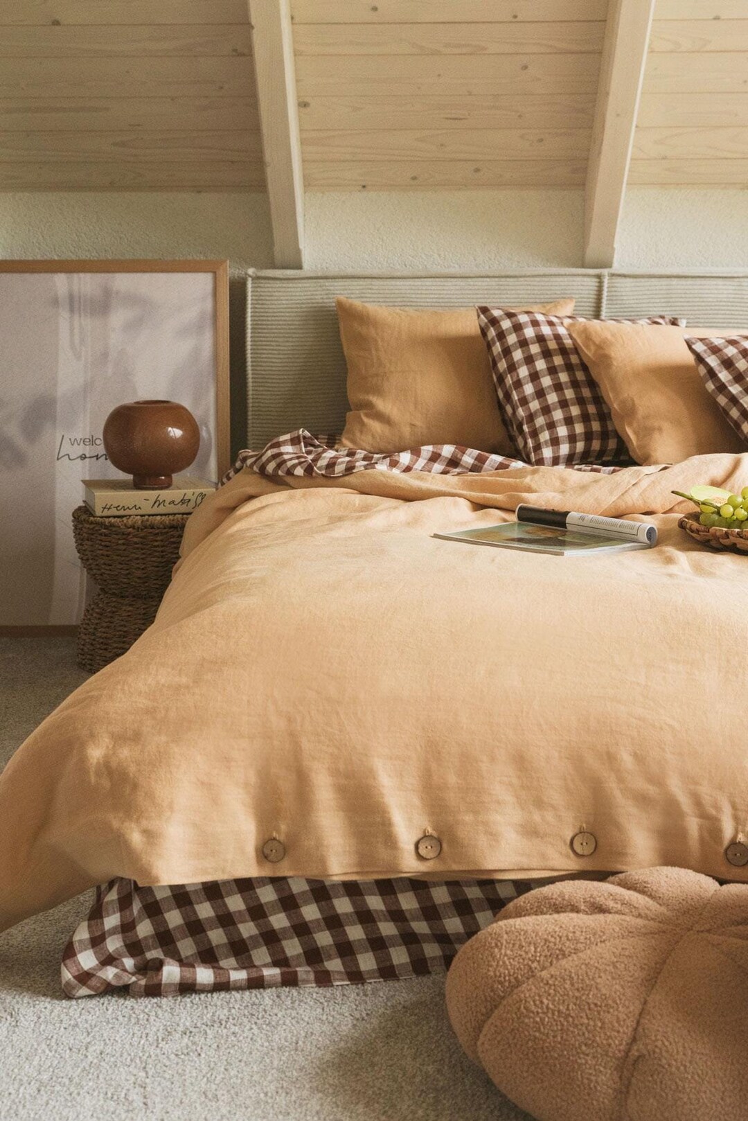 Linen Duvet Cover Mustard. Linen Bedding in Mustard. French Linen Duvet ...