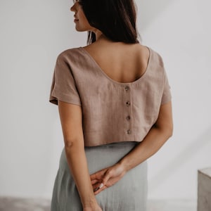 Linen Crop Top LISA. Beige Linen Top - Etsy
