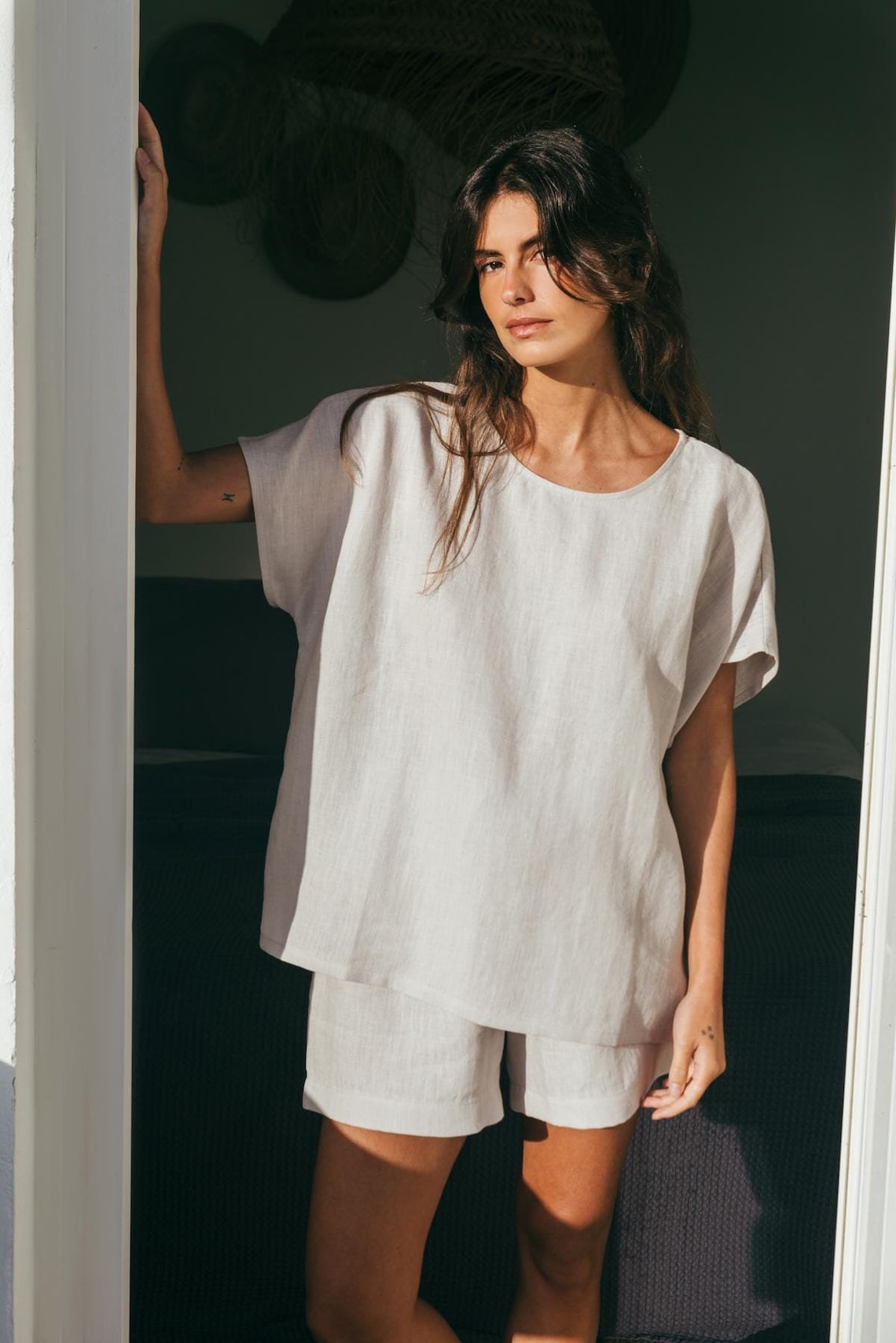 Short Sleeve Linen Pyjama Set CLOUD NINE - Etsy