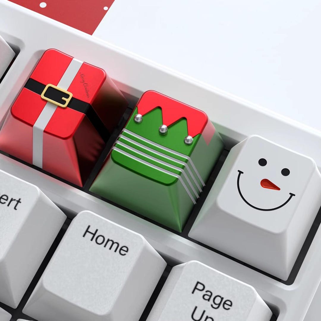 Merry Christmas Keycap Metal Green Red Gift Tree Cute Snow Man ...