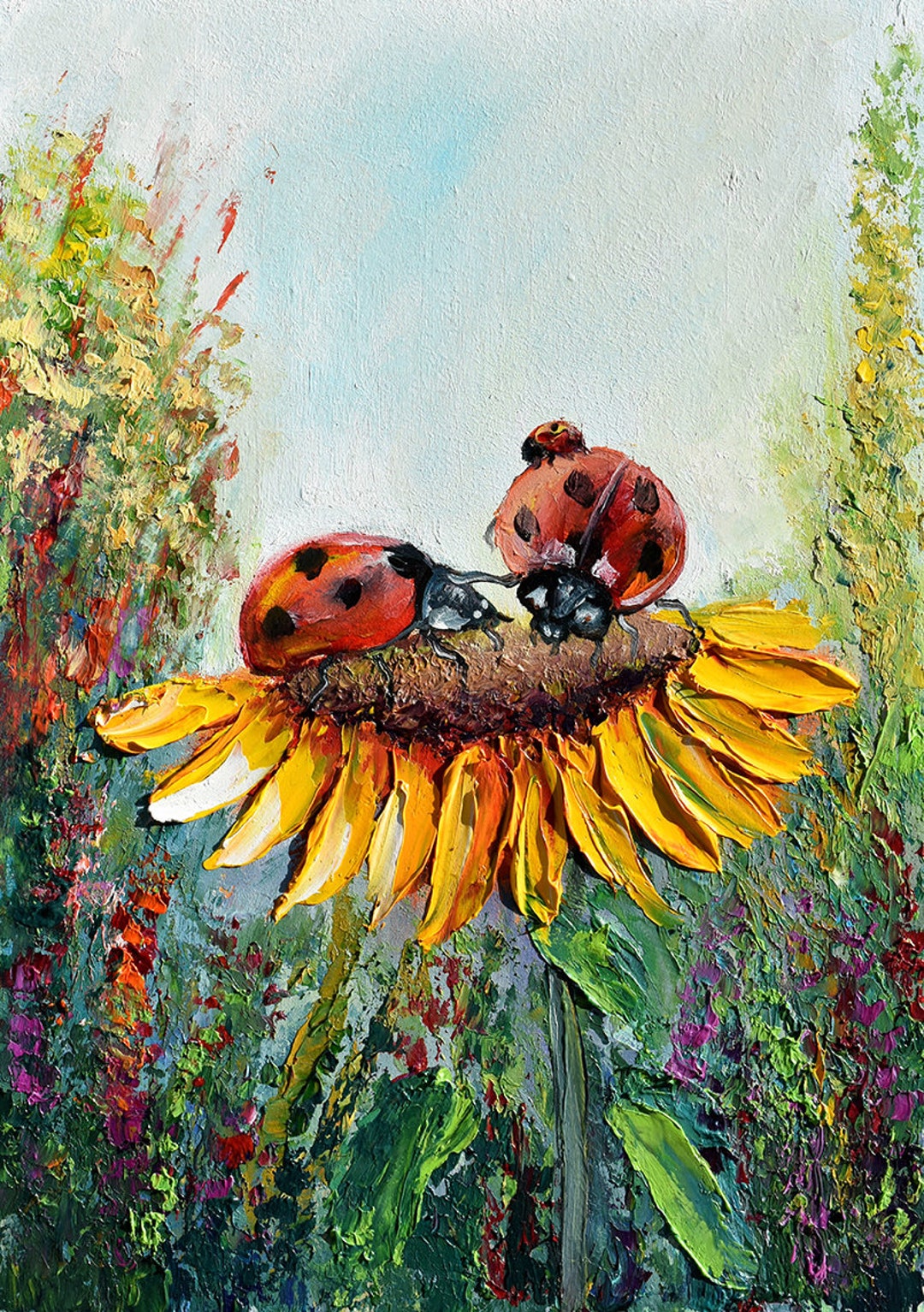 Lady Bug Art, Sunflower Artwork, Ladybird Decor, Lady Beetle Theme ...