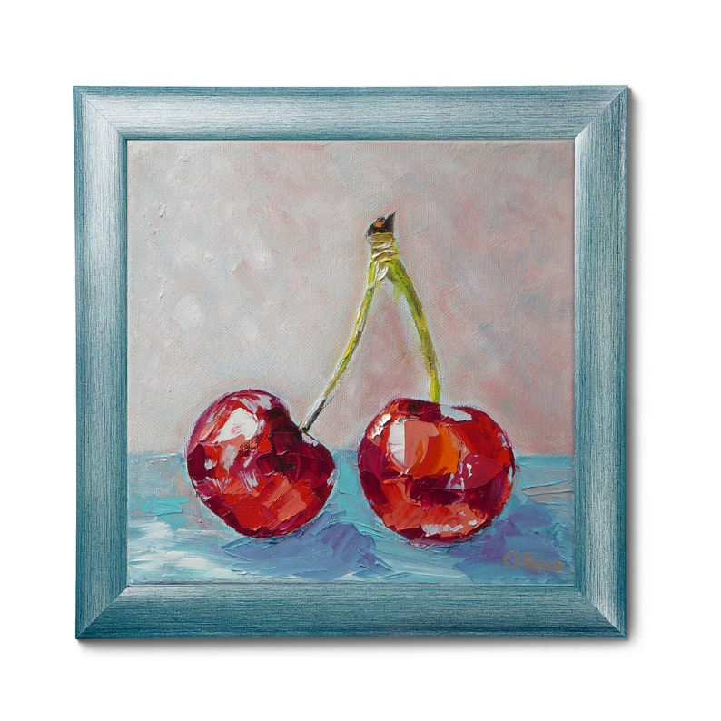 2 Cherries Original Oil Painting, Modern Wall Decor, Fruit Home Decor ...