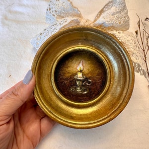 Miniature Candle Oil Painting: Vintage Style Framed Art - Etsy