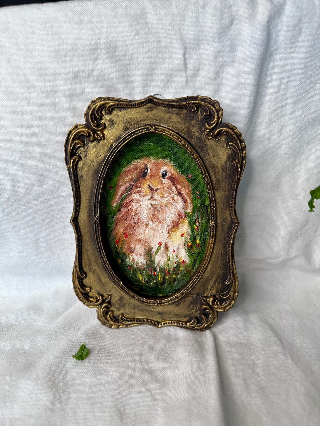 Vintage Framed Bunny Portrait Antique Original Handmade Rabbit Painting ...