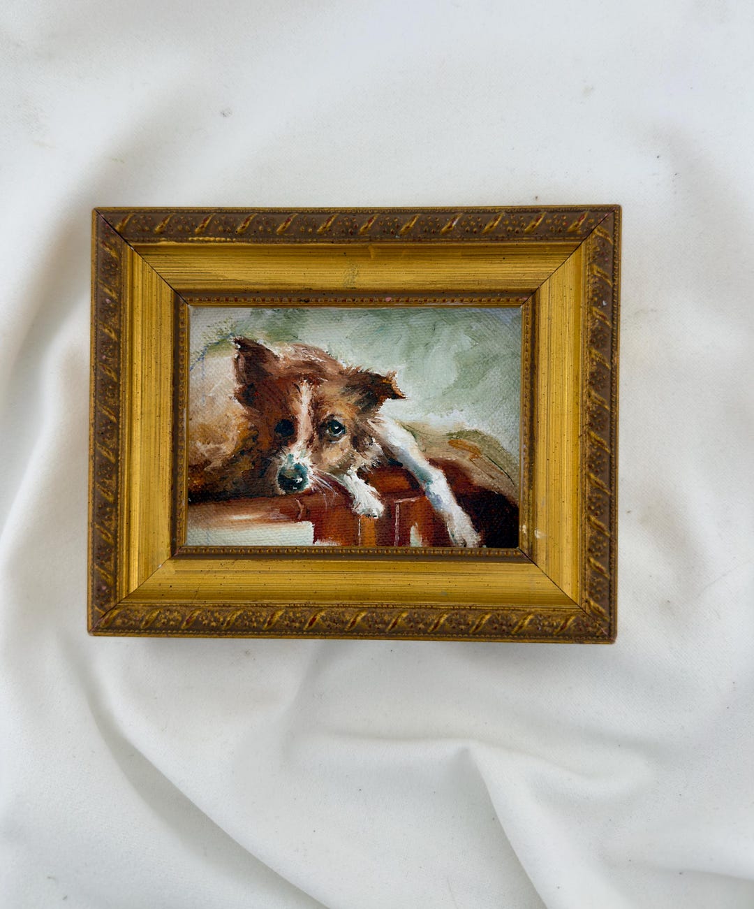 Small Dog Painting | Tiny Oil Painting | Baroque-style Frame | Dog ...