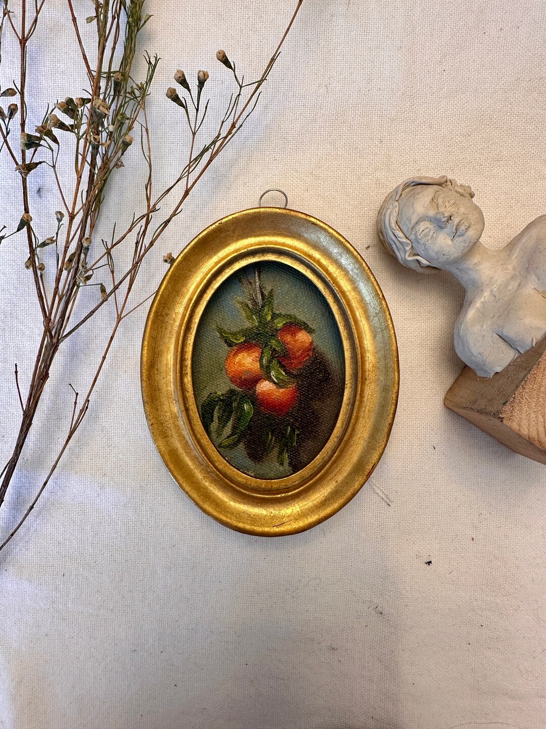Framed Original Vintage Hand Painting on Canvas, Abstract Orange Oil ...