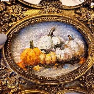 Vintage Pumpkin Oil Painting: Miniature Still Life in Ornate Baroque ...
