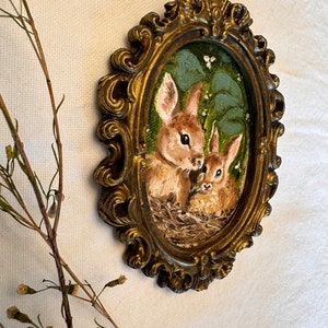 Vintage Framed Bunnies Portrait Antique Original Handmade Rabbits ...