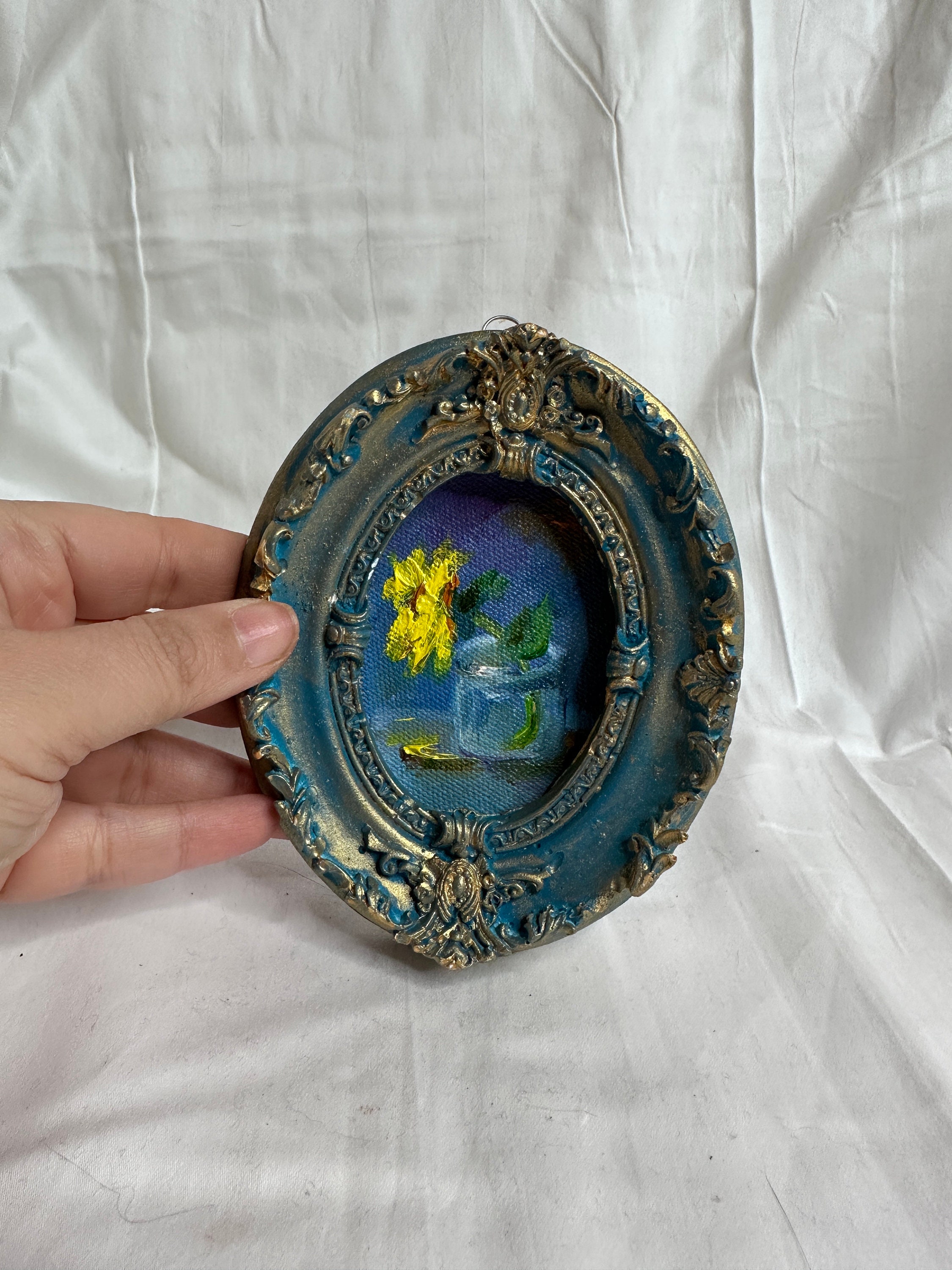 Vintage Golden Framed Still Life , Original Tiny Handmade Oil Painting ...