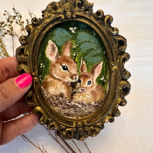 Vintage Framed Bunnies Portrait Antique Original Handmade Rabbits ...