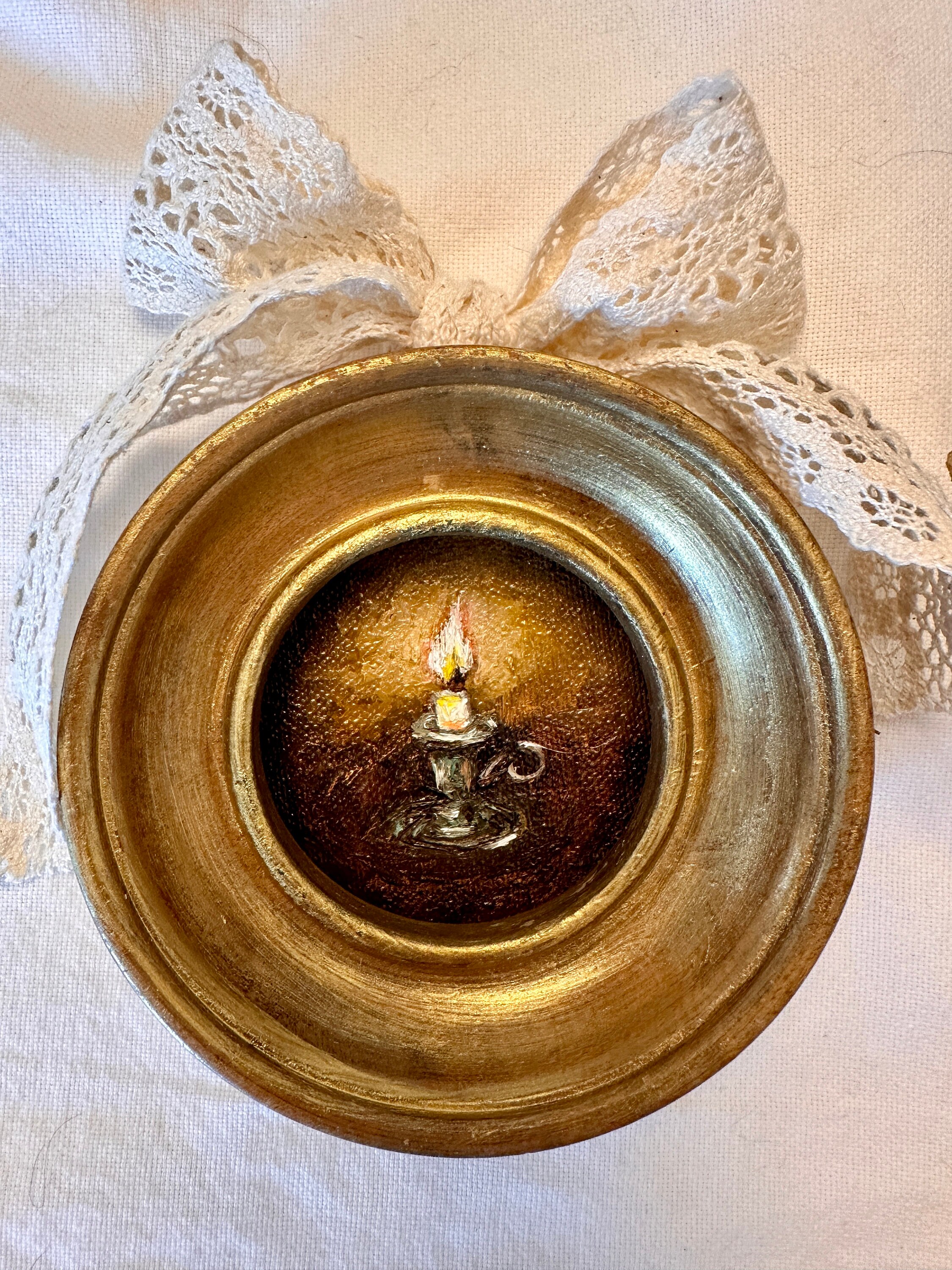 Miniature Candle Oil Painting: Vintage Style Framed Art - Etsy