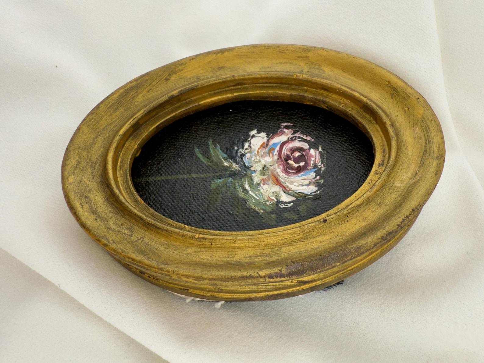 Tiny Rose Oil Painting: Dark Academia Floral Art in Ornate Gold Frame ...