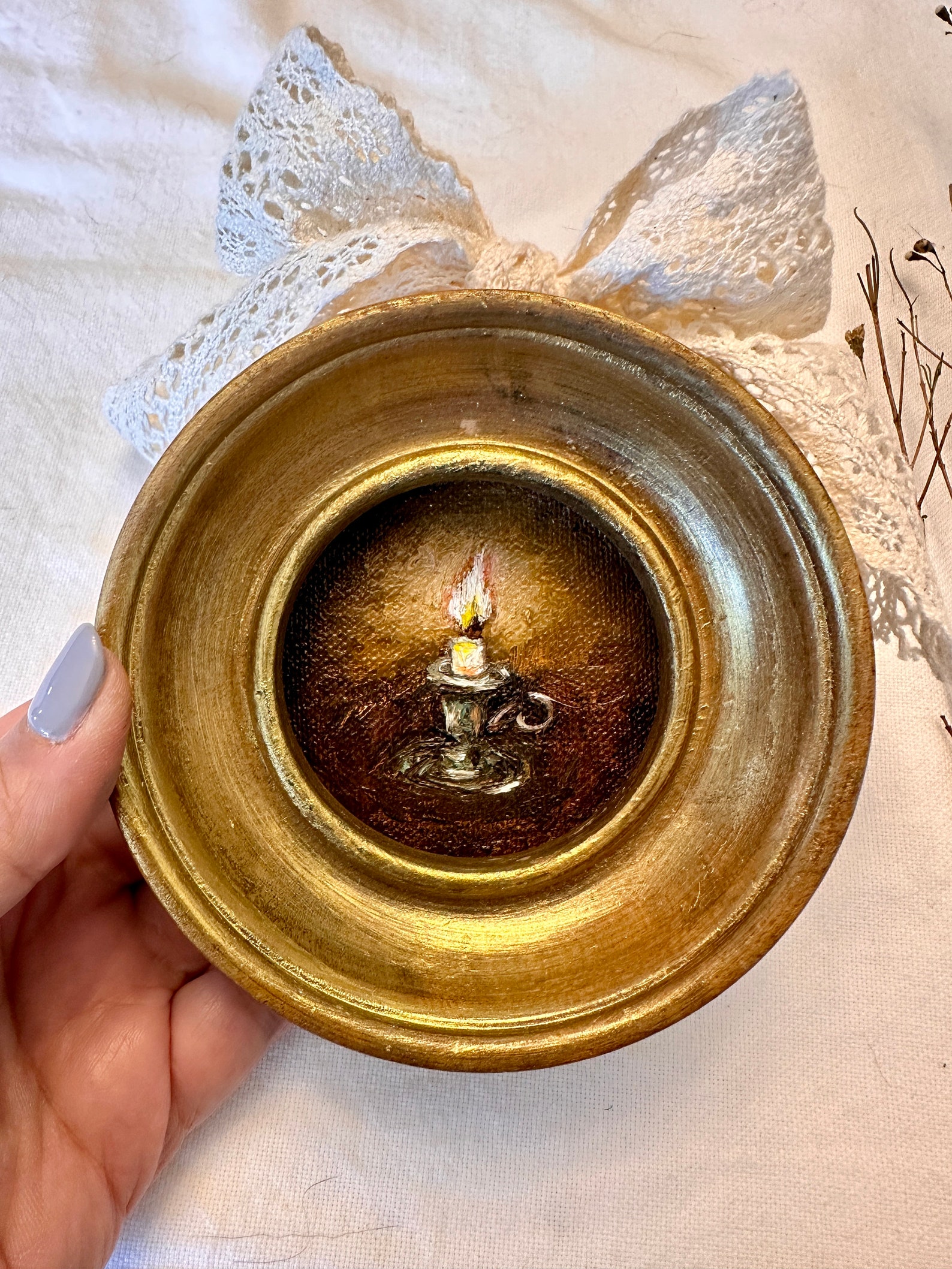 Miniature Candle Oil Painting: Vintage Style Framed Art - Etsy