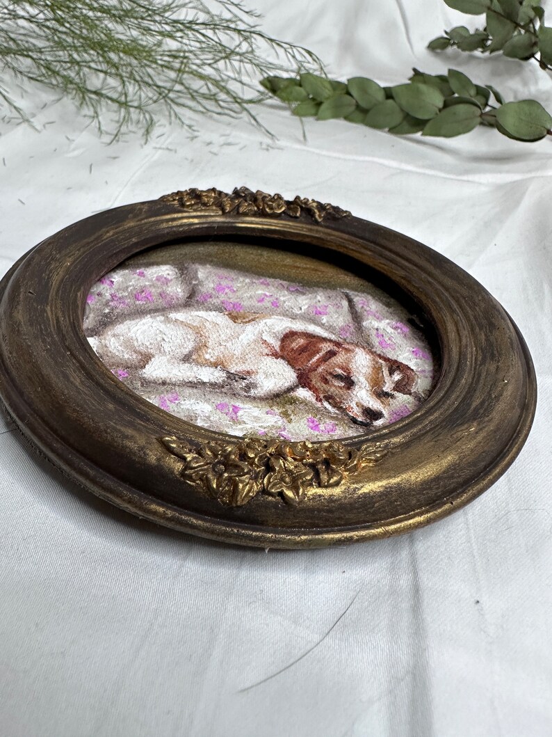 Vintage Framed Pet Portrait Antique Original Handmade Puppy Painting ...