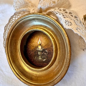 Miniature Candle Oil Painting: Vintage Style Framed Art - Etsy