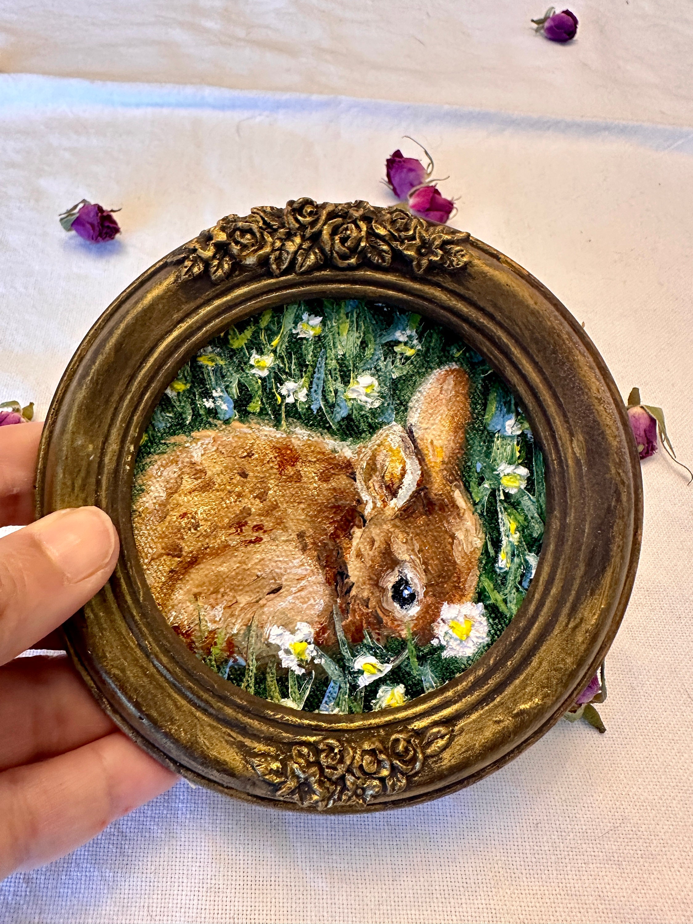 Vintage Framed Bunnies Portrait Antique Original Handmade Rabbits ...