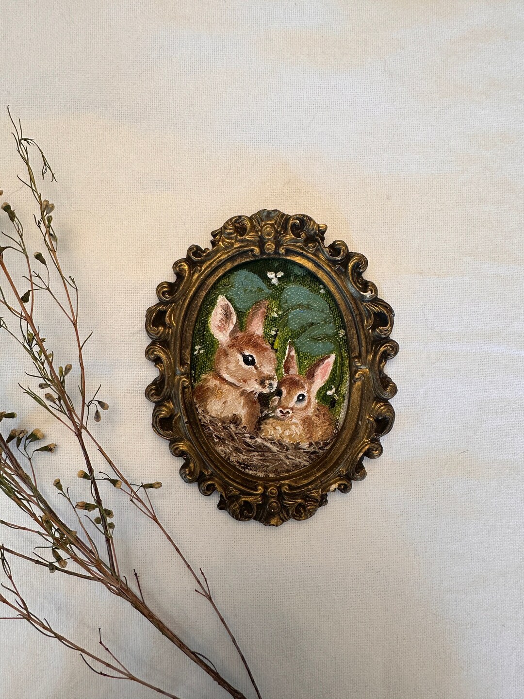 Vintage Framed Bunnies Portrait Antique Original Handmade Rabbits ...