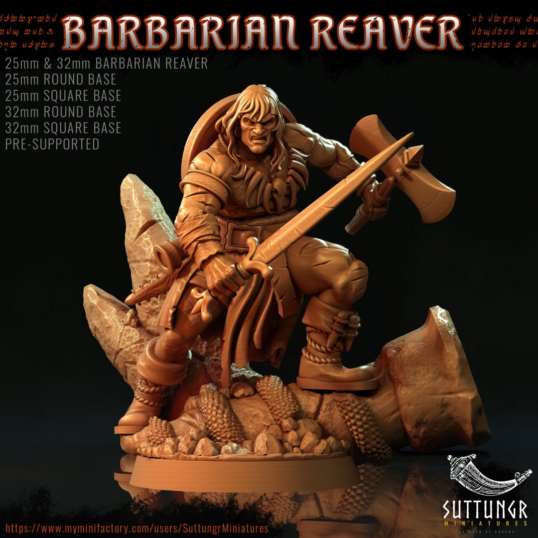 Male Barbarian - 28mm or 32mm Miniatures for Tabletop Gaming (dnd, D&D ...