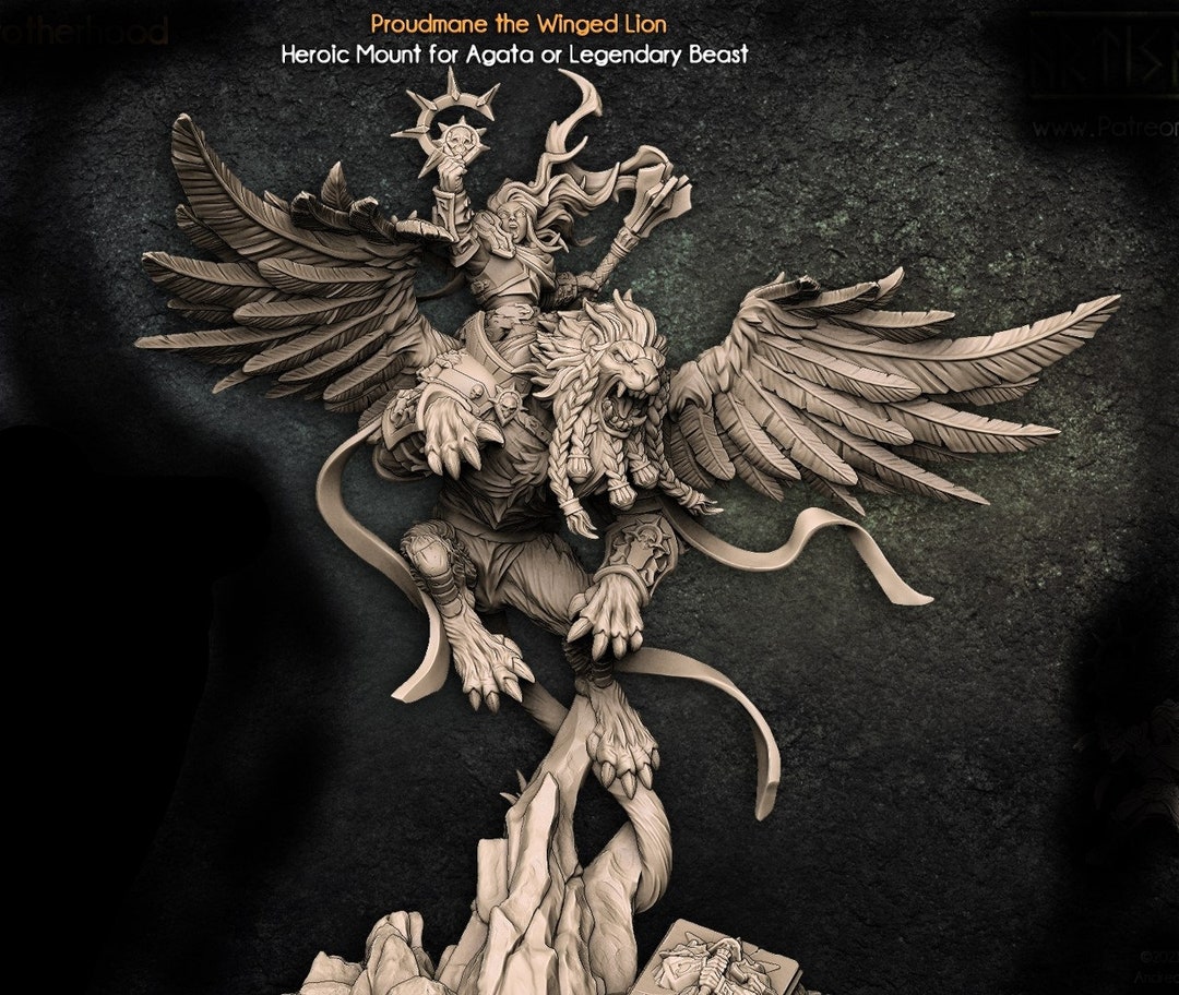 Proudmane Winged Lion With Hero Mount - Agata Beast - 28mm Miniatures ...