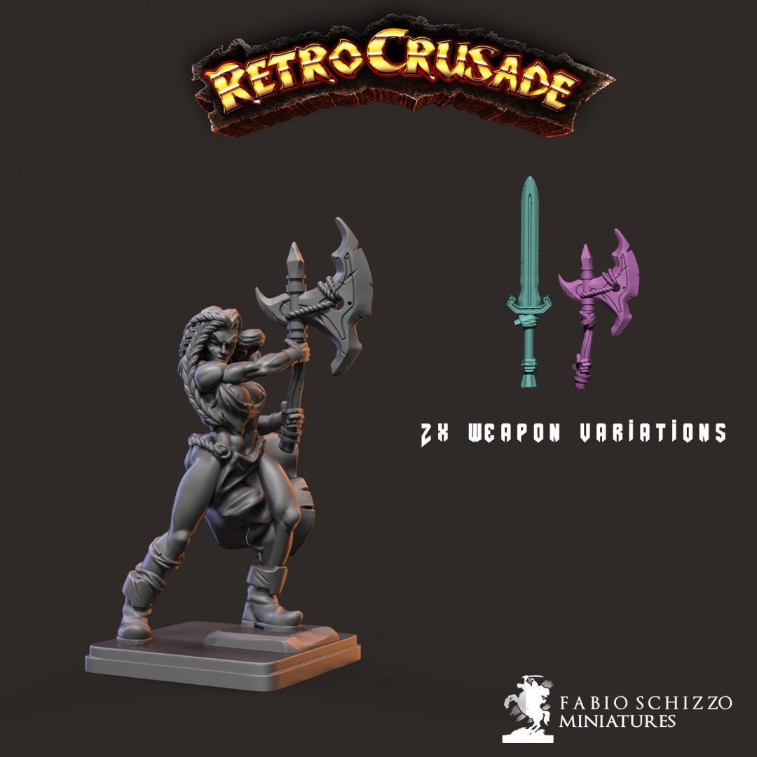 Retro Female Barbarian - Retro Crusade - One Page - 3d Printed Mini ...