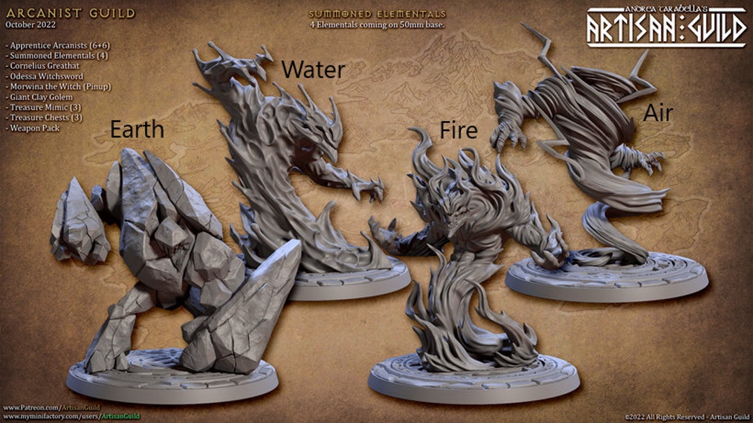 Summoned Elementals - Arcanist Guild - Earth Wind Fire Water - 28mm ...