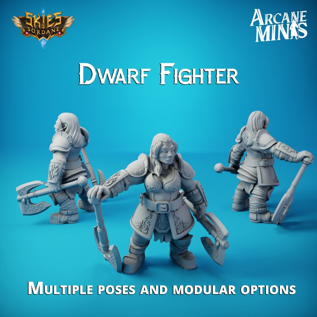 Dwarf Fighter - Female - 32mm - 28mm Miniatures for Tabletop Gaming ...