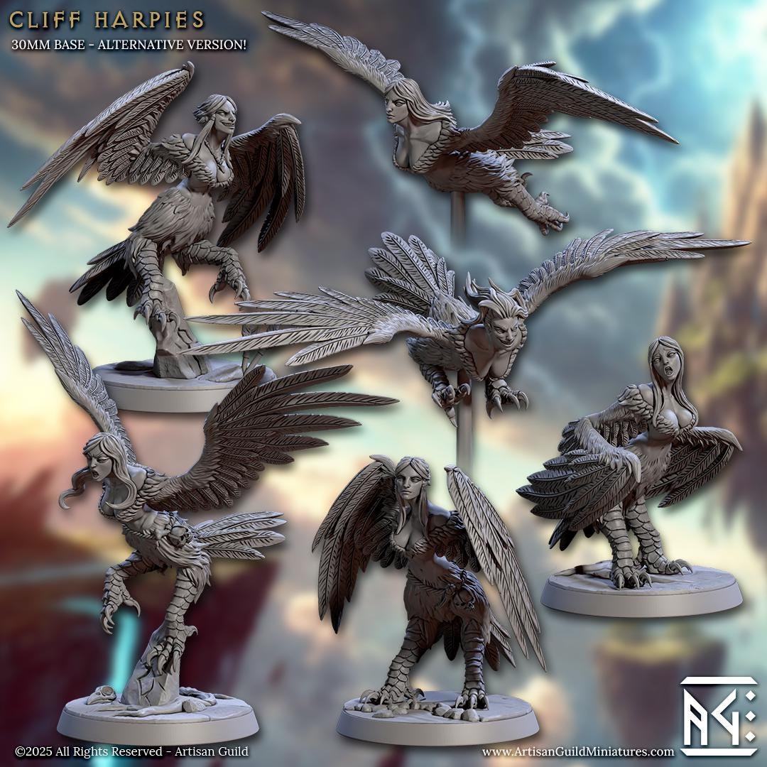 Cliff Harpies Set - Harpy - Kit I NO Hat - Flying Winged - 28mm 32mm ...