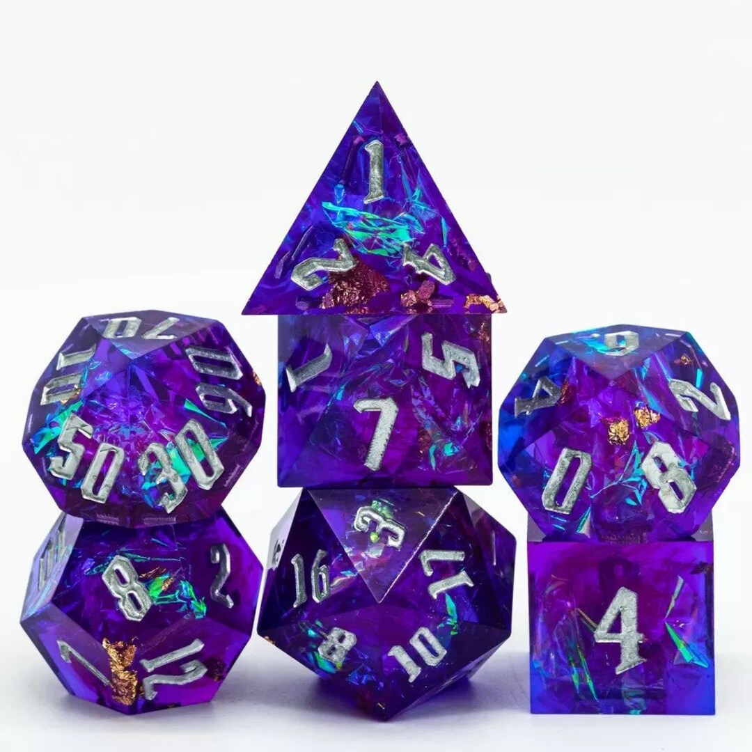 Mystical Glimmer Sharp Edge - Purple Dice Set - Transparent Resin ...