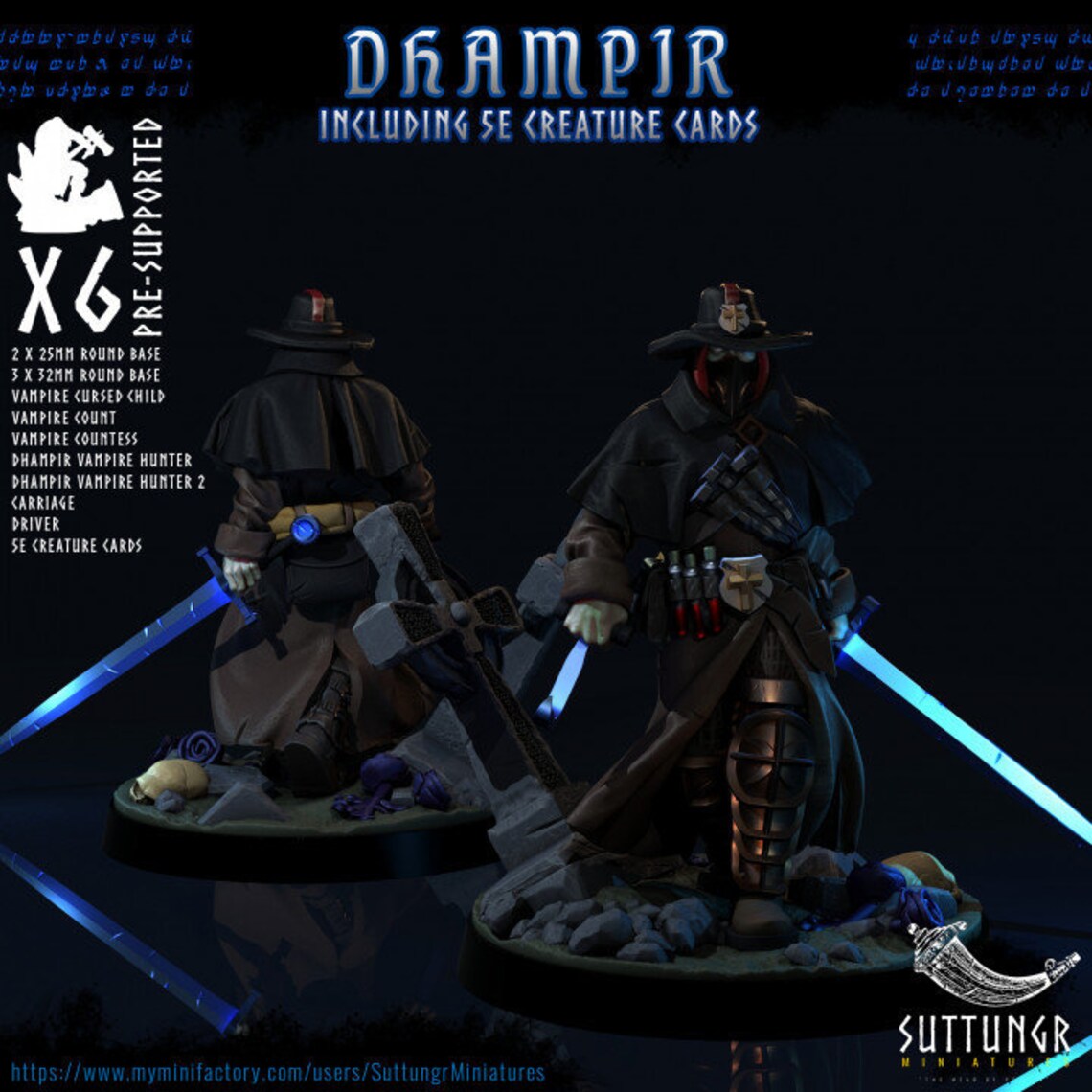 Vampire Hunter Male 28mm 32mm 3d Printed RPG Miniatures - Etsy