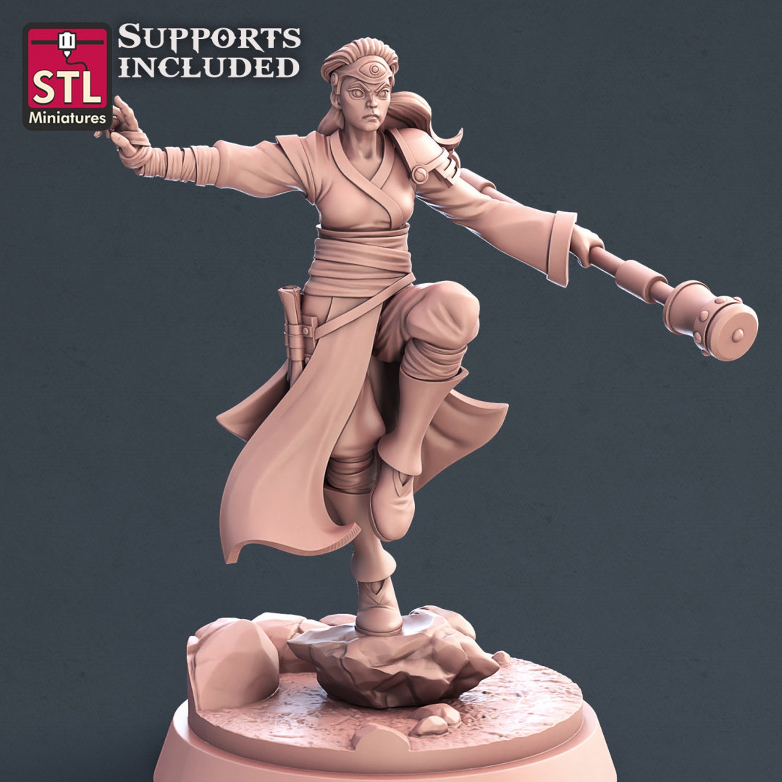 Human Female Monk - Heroes and Npcs - 32mm | 28mm Miniatures for ...