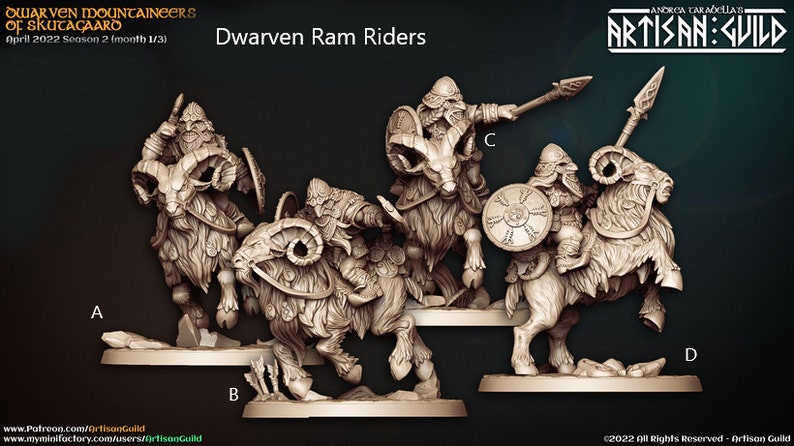 Dwarven Ram Riders - Dwarves on Mount - Dwarf - Helmeted - 28mm | 32mm ...