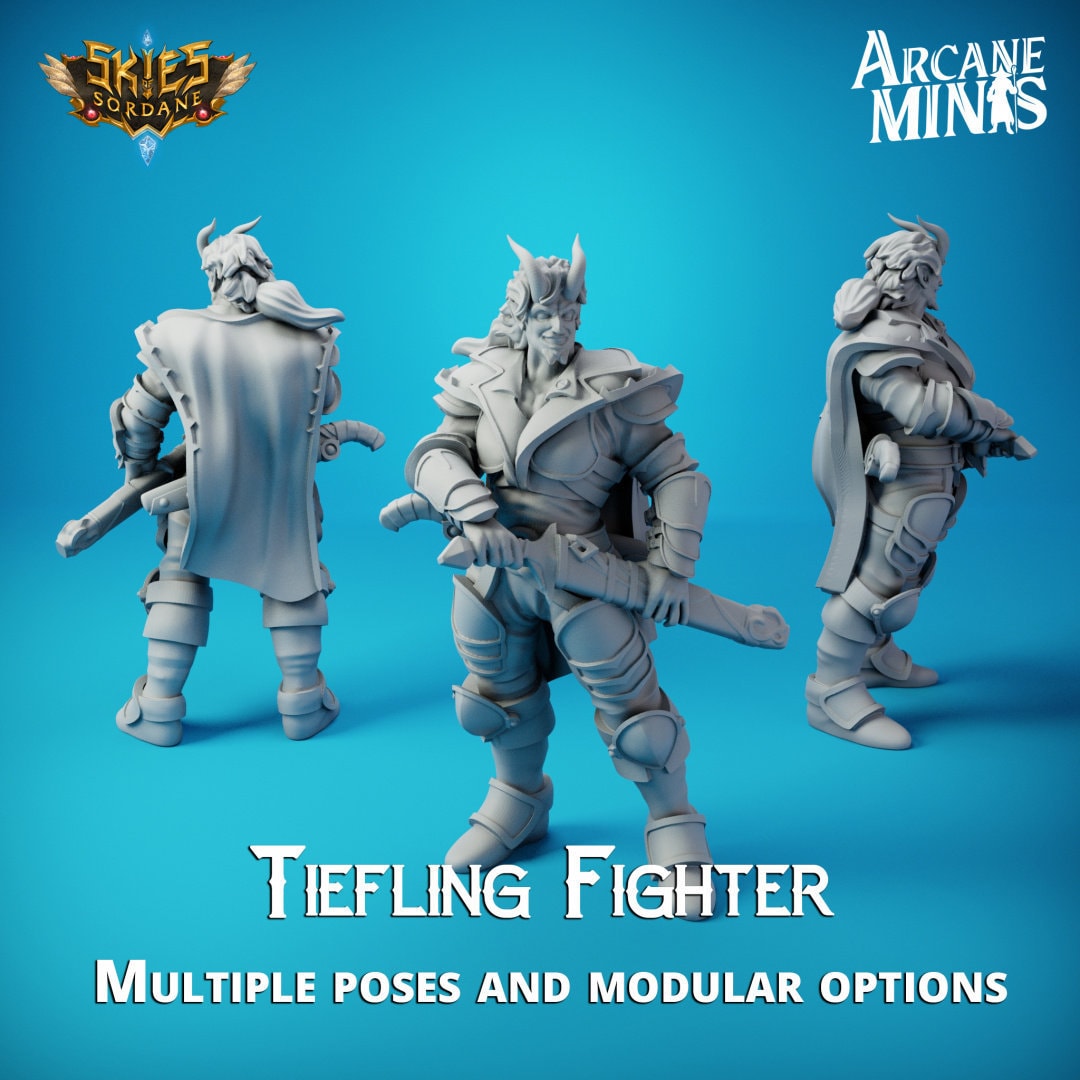 Tiefling Fighter - 32mm - 28mm Miniatures for Tabletop Gaming (dnd, D&D ...