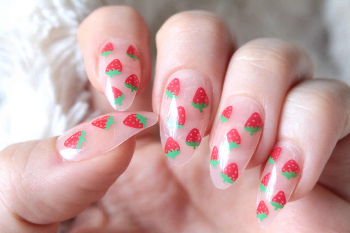 THE Strawberry Press on Nails Clear Press on Nails - Etsy