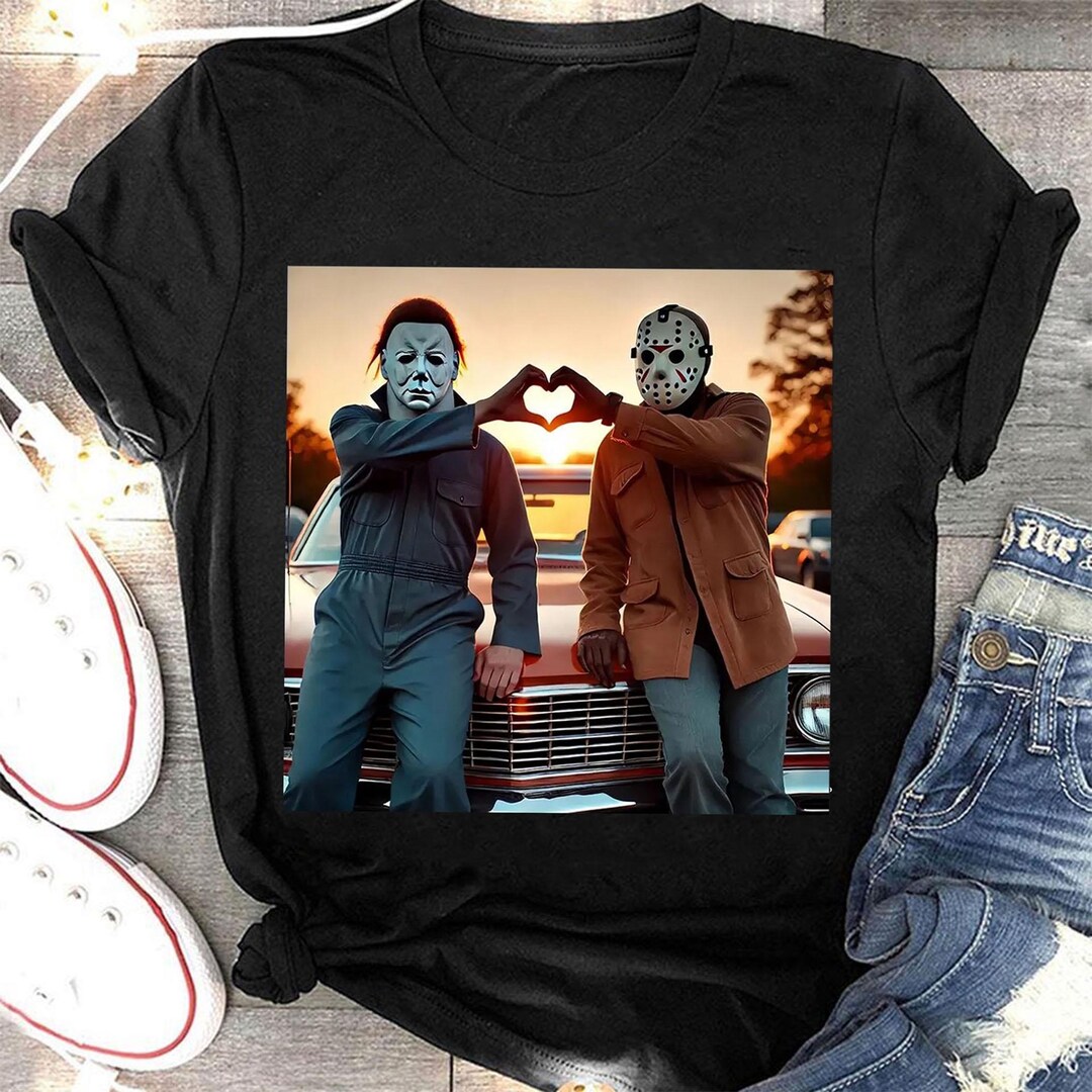 Vintage Michael Myers & Jason Voorhees Heart Hands Shirt Retro Michael ...