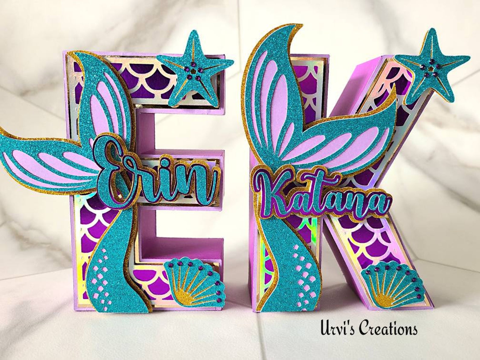 Mermaid theme 3d letter or name. | Etsy