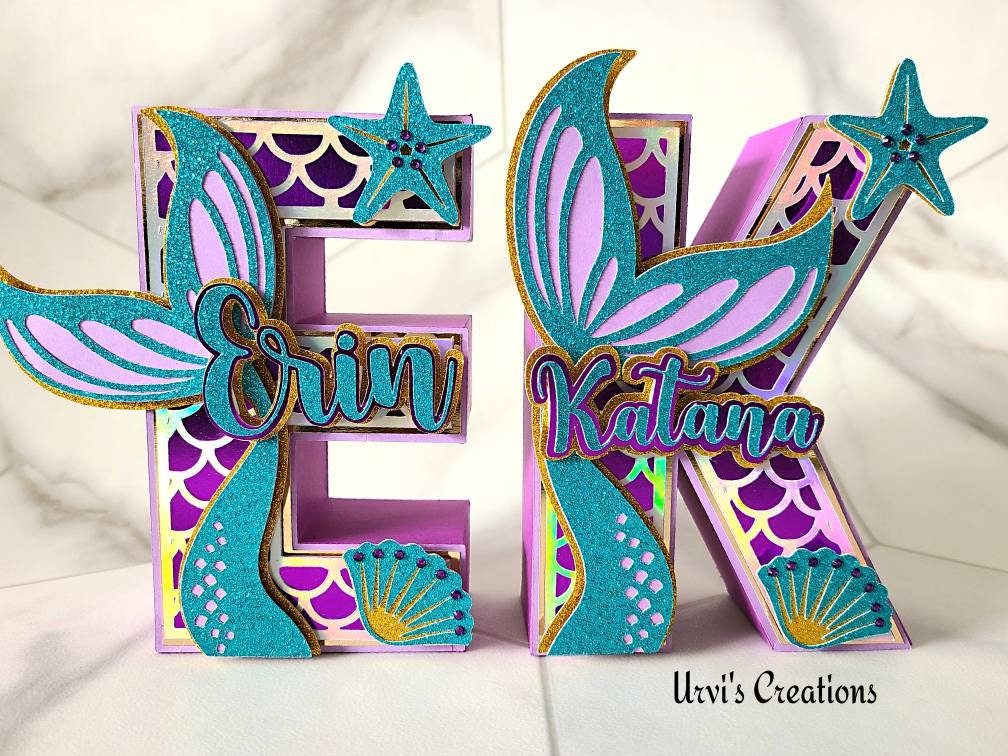Mermaid theme 3d letter or name. | Etsy