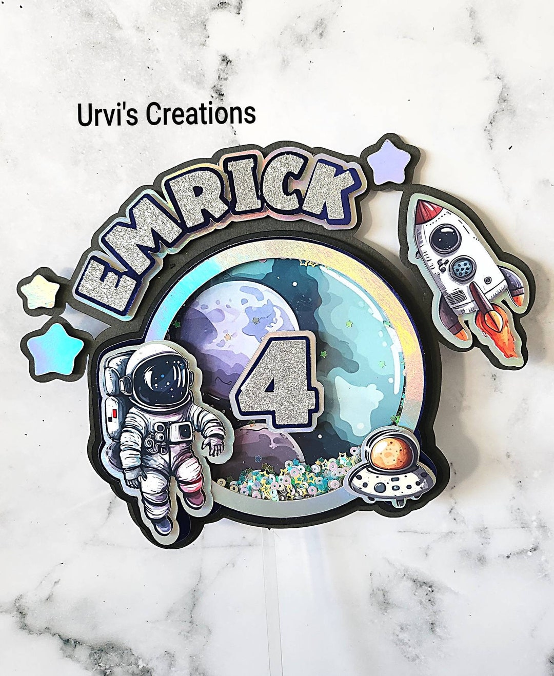 Space/ Astronaut Theme Cake Topper With Shaker and Light - Etsy