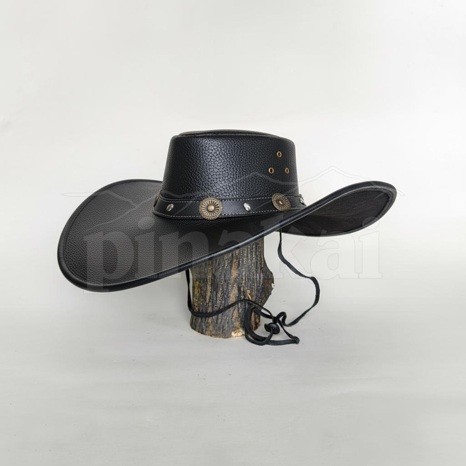 Handmade Black Full Grain Leather Cowboy Hat: Outback Style, Concho ...