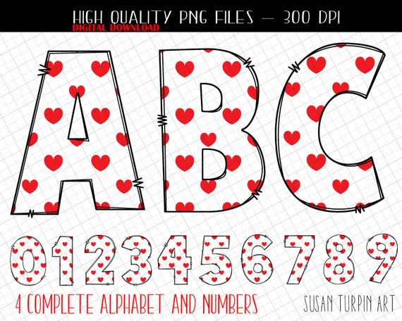 Valentine Red Hearts Doodle Alphabet for Sublimation Alphabet - Etsy