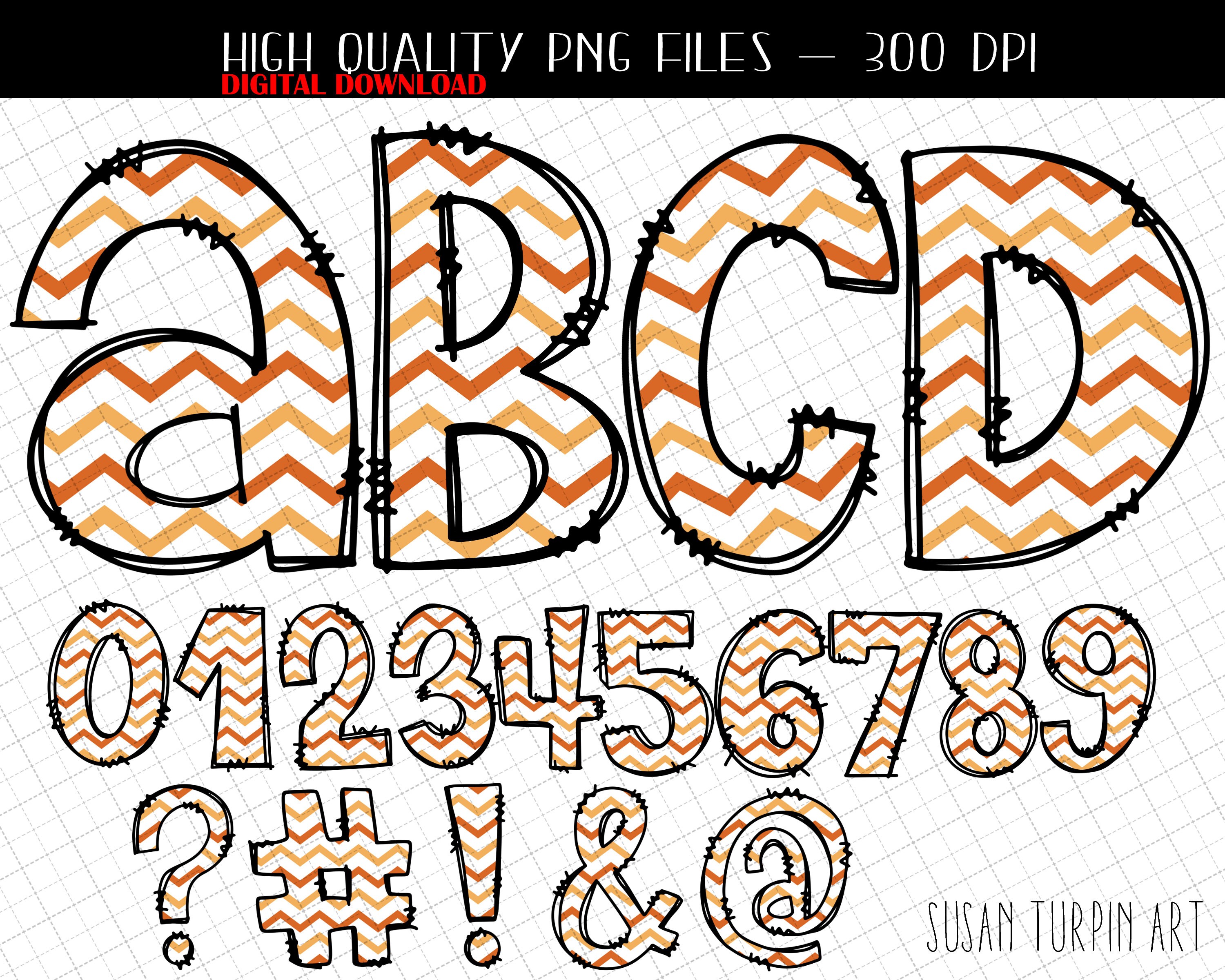 Fall Chevron Alphabet PNG Letters and Numbers, Doodle Handwritten Font ...
