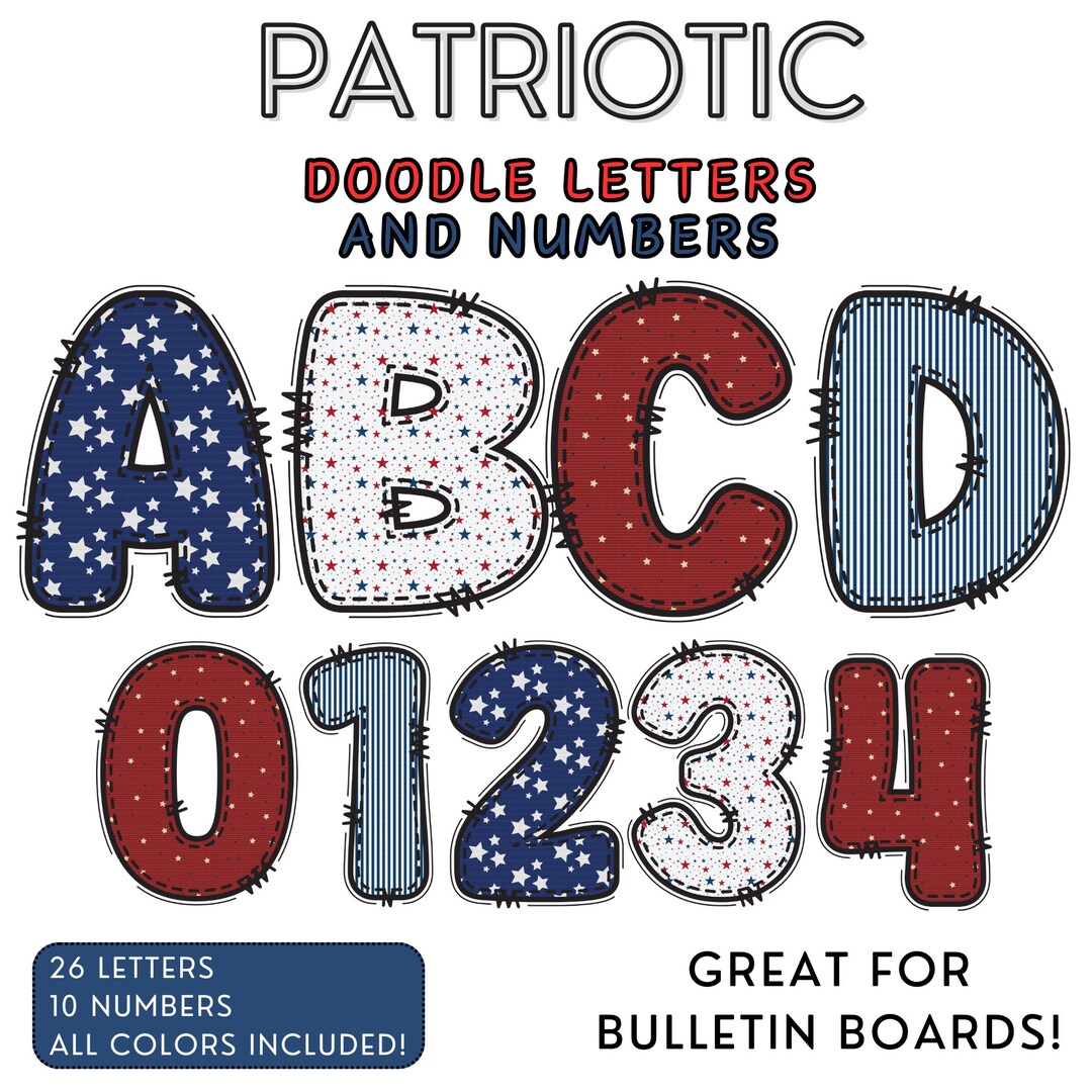 Patriotic Doodle Alphabet PNG, Bulletin Board Letters, Classroom ...