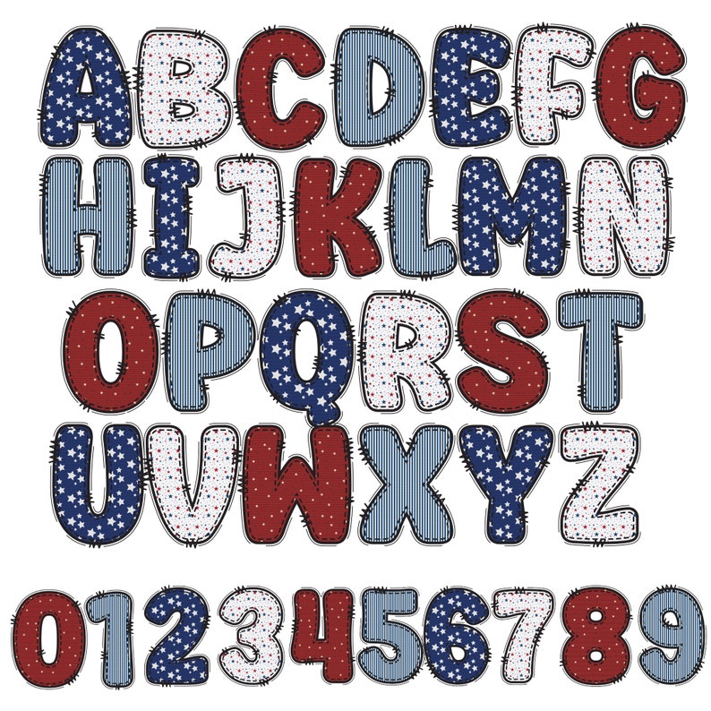 Patriotic Doodle Alphabet PNG, Bulletin Board Letters, Classroom ...