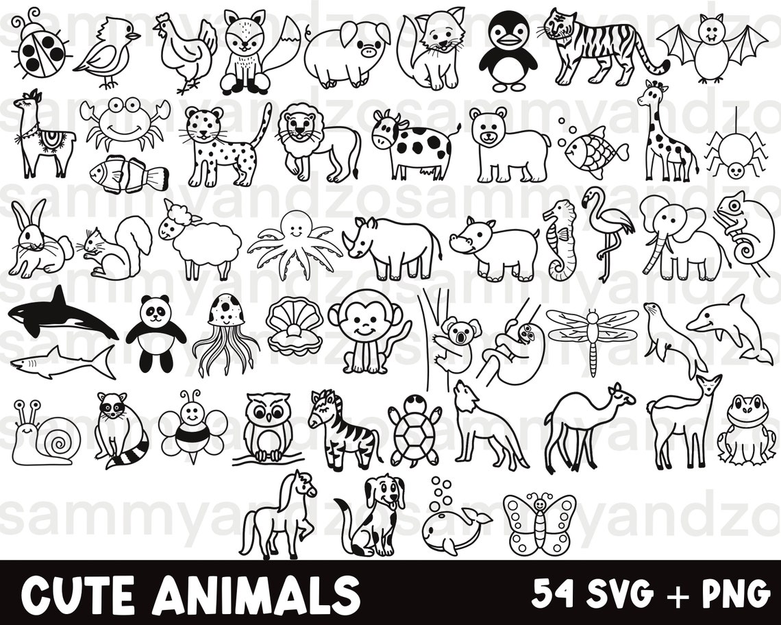 Tiere svg bundle| Tiere Zeichnungen für Kinder svg Bundle| süße Tiere ...